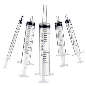 Amabro 5pcs Plastic Syringes - 1ml, 3ml, 5ml, 10ml, 20ml, No Needle Measuring Syringe Reusable Syringes for Scientific Lab Dispensing Liquid Measuring Watering Pet Feeding Oil or Glue Applicator
