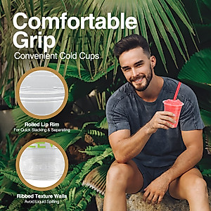 GREEVIRO Eco Compostable Plant-Based Clear Plastic Cups 12oz Thick, Reusable, Disposable Iced Coffee Cups for Smoothies, Beer & Any Beverages for Parties, Weddings & Gatherings