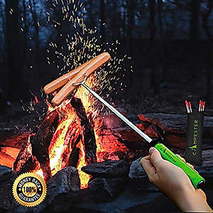 Campester Marshmallow Roasting Sticks with Wooden Handles, Set of 5 Telescopic Smores Skewers for fire Pit, Camping and Grilling, 34 inch extendable Stainless Steel Forks for Hot Dogs and Meat