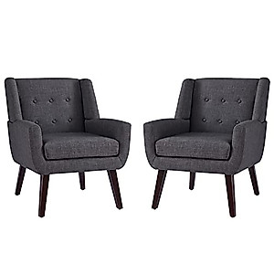 HUIMO Accent Chair, Arm Chair Set of 2, Button Tufted Upholstered Reading Chair, Linen Fabric Mid Century Modern Chairs for Bedroom, Living Room Chair, Comfy Sofa Chair(2, Grey)