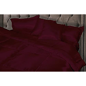 Cotton Home Depot 5-Pc Silk Satin Comforter Set 1-Piece Quilted Box Stitching Comforter 1 Flat Sheet 1 Fitted Sheet with 2 Pillow Case 400 GSM Microfiber Fill Comforter Set.Size-Twin Colour Burgundy