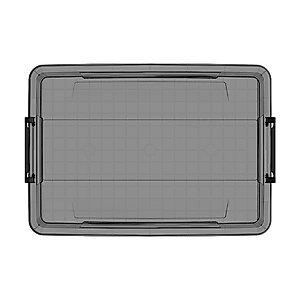 Cetomo Lidded Storage Bin with Handle, Tote Organizing Container with Wheels, Lid and Secure Latching Buckles, Stackable and Nestable, Plastic, 72 Quart-3 Pack, Clear Black