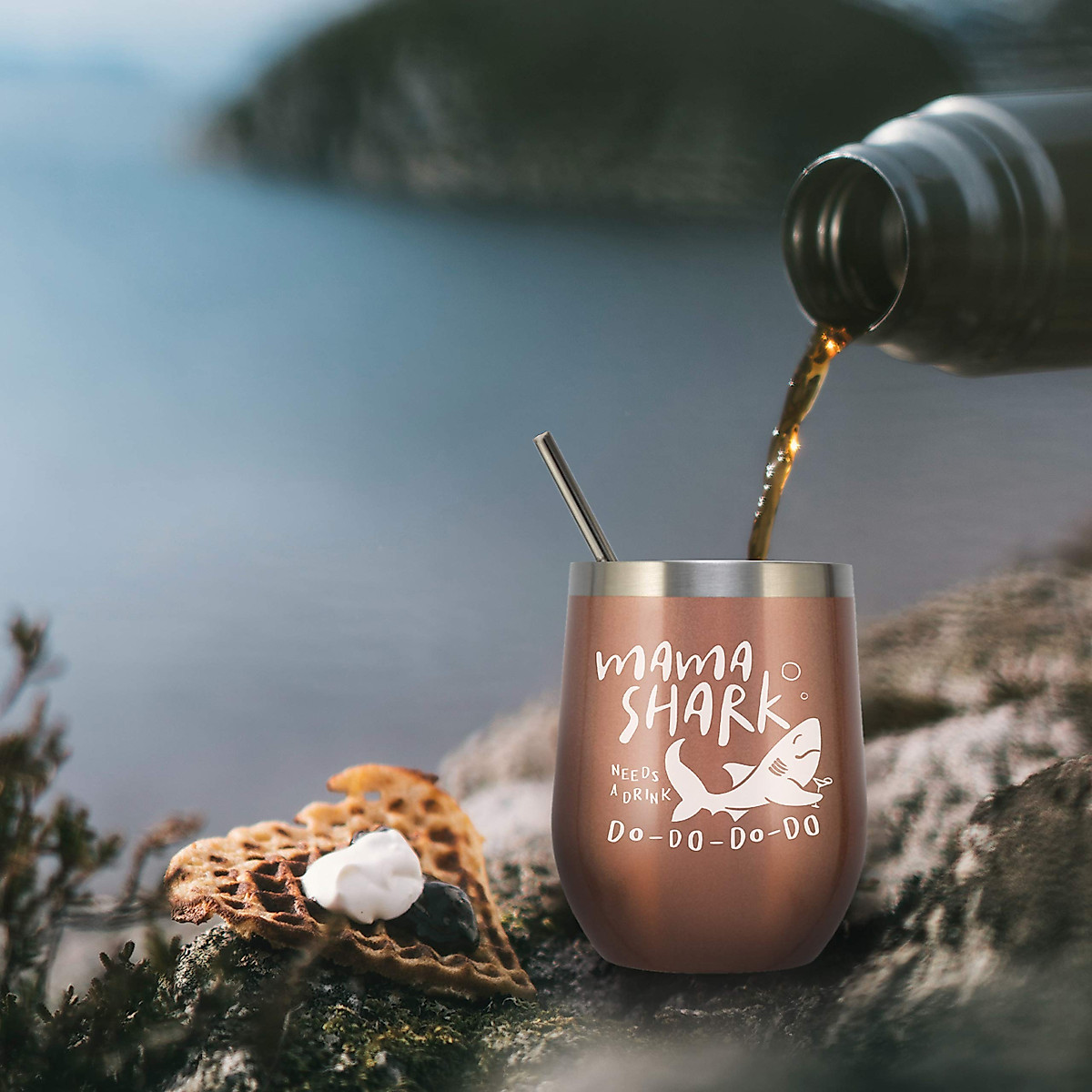 ELEGANTPARK Funny Mothers Day New Mom Gifts for Birthday Mama Shark Wine Tumbler Gifts for Mom to be Gifts for New Mom Cup with Straw Lid Rose Gold