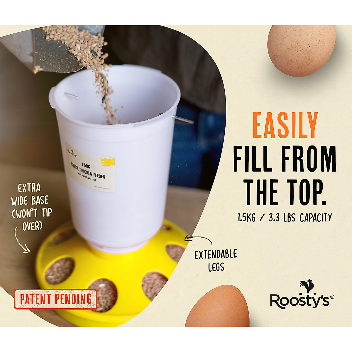 Roosty's - Top Fill Chicken Feeder and Waterer - 1.5KG/1.5L | Hanging, Small, Duck & Quail Feeder & Waterer | Chicken Supplies