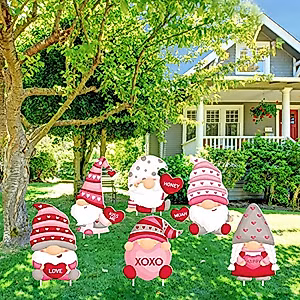 6 Pieces Valentine's Day Yard Signs Valentine Gnomes Lawn Decorations Gnomes Outdoor Love Signs Stakes for Garden Yard Wedding Anniversary Decor