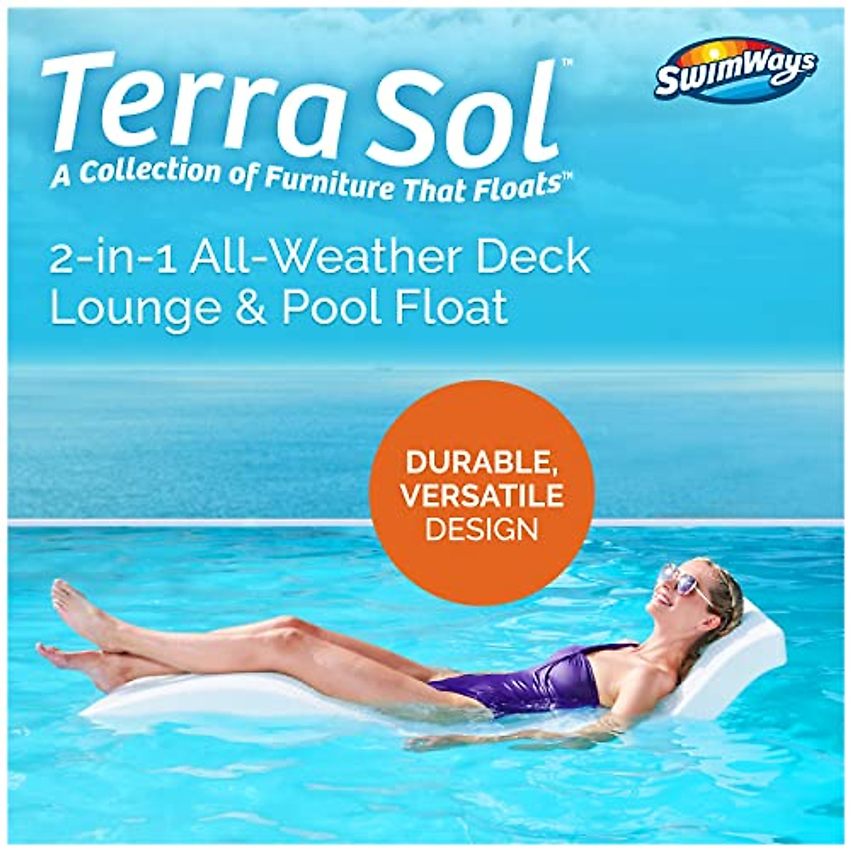 SwimWays Terra Sol Sonoma 2-in-1 Adult Pool Floats & Patio Lounge Chair, Durable Beach Chair & Outdoor Chaise Lounge, White