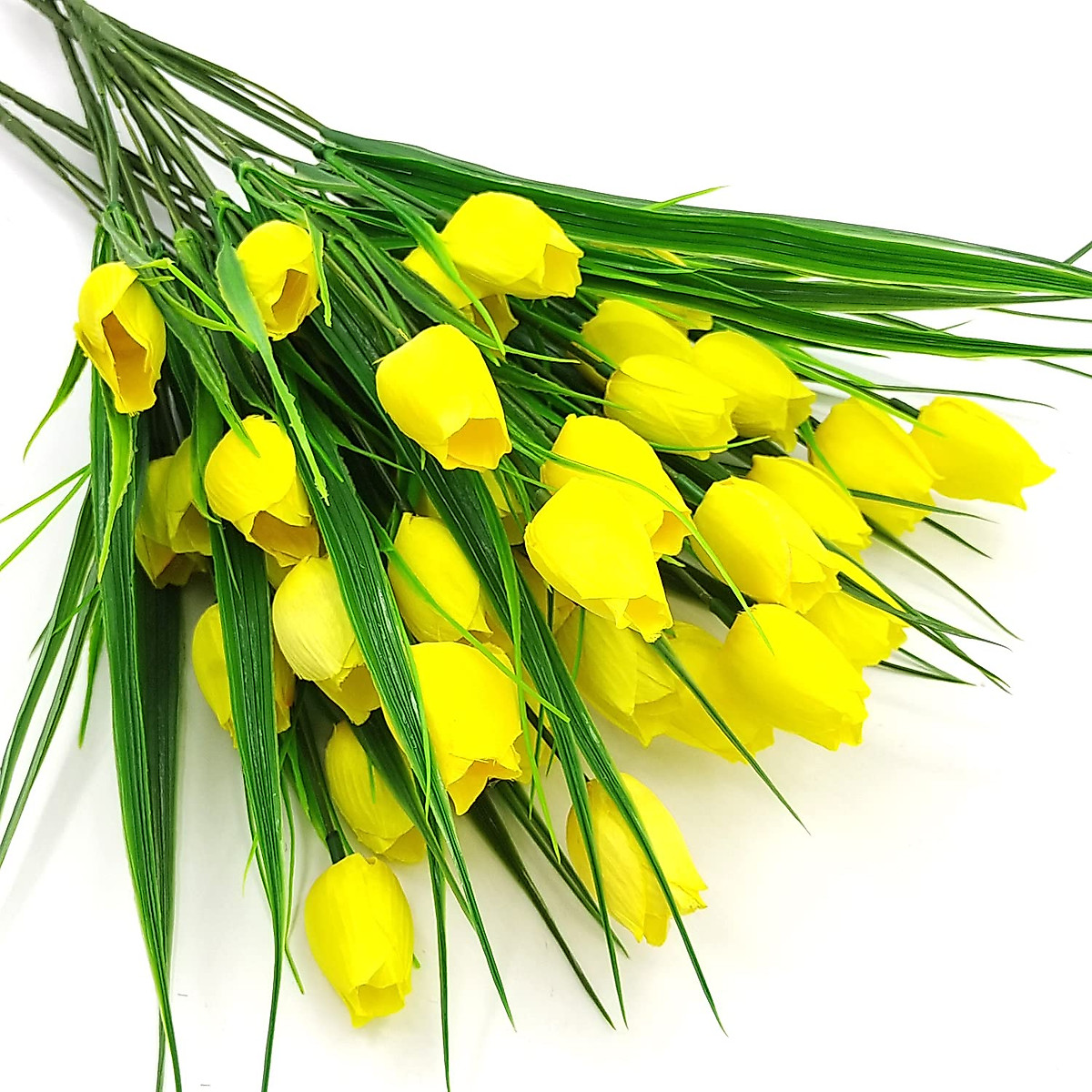 Guagb 8 Bundles Outdoor Artificial Tulips Fake Flowers UV Resistant Faux Plastic Greenery Shrubs Plants for Home Outside Garden Porch Window Farmhouse Decor (Yellow)