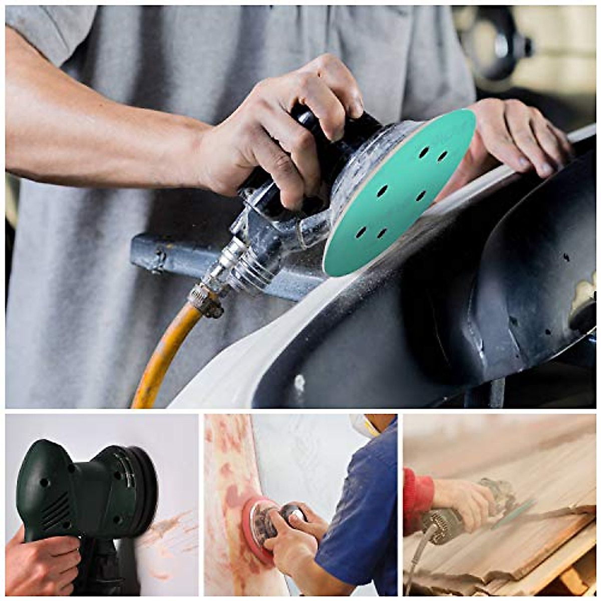 50PCS 6 Inch 6 Hole Wet Dry Sanding Discs Hook and Loop Assortment Grit 60 120 150 240 400 600 800 1000 1500 2000(5 of each) Green Film Dustless Sander Sandpaper for Metal Car Boat Polishing Finishing