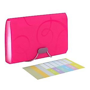EKIND 7x4.5 Expandable Portable Folder, 13 Pocket Rope Accordion File Organizer, A6 Plastic Wallet for Cards,Coupons,Receipt,Tax Item, Mini Expanding Folders (1Pcs, Rose)