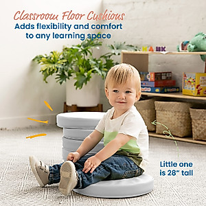 ECR4Kids SoftZone Floor Cushions, Round, Flexible Seating, Light Grey, 6-Piece