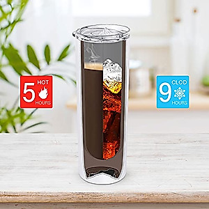 20 Oz Skinny Travel Tumblers, 8 Pack Stainless Steel Skinny Tumblers with Lid Straw, Double Wall Insulated Tumblers, Slim Water Tumbler Cup, Vacuum Tumbler Travel Mug for Coffee Water Tea, White
