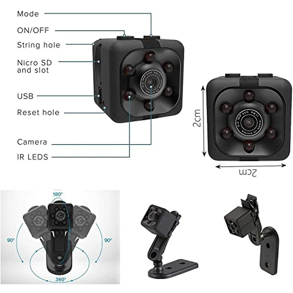 Mini Spy Camera Include 32G SD Card Hidden Camera HD Audio and Video Recording, Night Vision Motion Detection, Surveillance Camera Small Dog Camera Nanny Cam Baby Monitor Home Security Camera