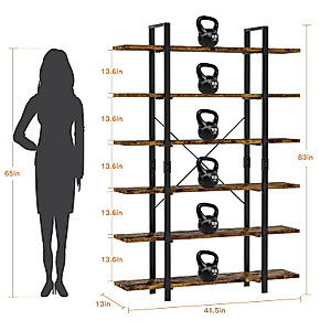 6 Tier Bookshelf, 83 inch Tall Bookcase Industrial Wooden Bookshelves Large Wall Etagere Rustic Vintage Book Shelf with Metal Frame Open Storage Rack for Living Room Home Office