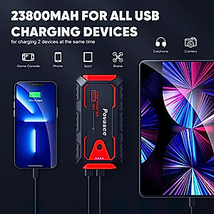 𝐏𝐨𝐯𝐚𝐬𝐞𝐞 𝐉𝐮𝐦𝐩 𝐒𝐭𝐚𝐫𝐭𝐞𝐫, 3000A Peak Jump Starter Battery Pack, 12V Battery Booster up to All Gas or 8L Diesel Engine Battery Jump Starter with Power Bank/Dual Output/LED Light