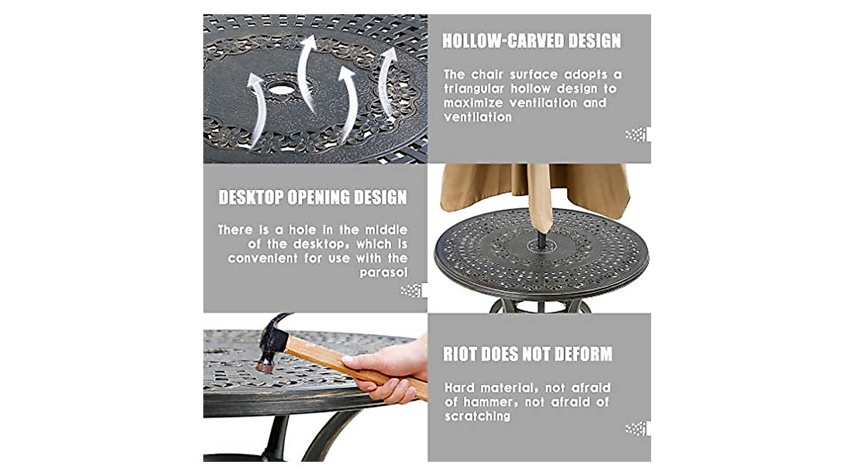FDW Round Patio Dining Table - Durable Wrought Iron Outdoor