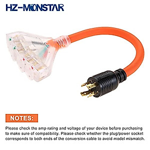 30 Amp to 110 Adapter Generator Power Cord, 4 Prong 30 Amp to 15 Amp Generator Adapter, NEMA L14-30P Male Plug to 4X 5-20R Household Tri Outlet Female Connectors Power Adapter 1.5 FT 125/250V