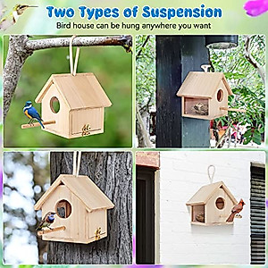 GINDOOR Bird Houses for Outside Clearance with Pole, Wood Birdhouse Blue Bird House Birdhouses for Outdoors Hanging Garden Patio Decorative for Swallow Sparrow Hummingbird Finch Throstle
