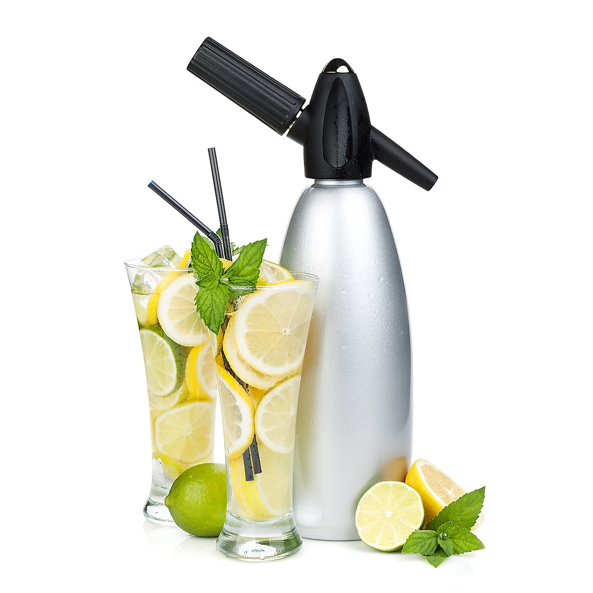 Mr Fizz Leland Co2 Cartridges Soda Chargers, 8 Gram Seltzer Food Grade Cartridge Compatible with 1 Liter Soda Siphons like iSi Liss and Mosa, with Number 1 in Service Soda Can Holder, 40 Cartridges