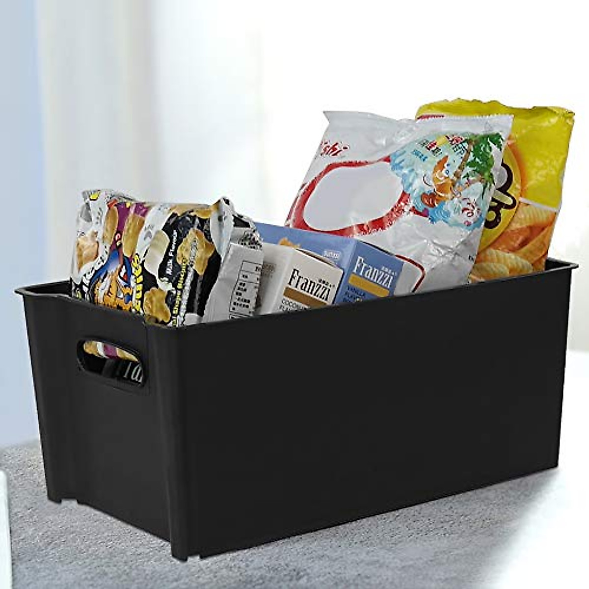 Zerdyne Plastic Stackable Storage Bins with Handles, Set of 4, Black