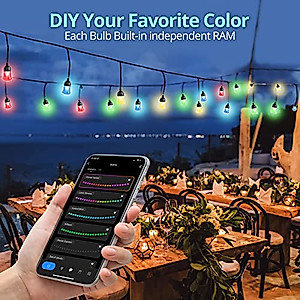 comtifyer Smart Outdoor String Lights, 32ft RGB Patio Lights with 12 Dimmable LED Bulbs, IP65 Waterproof, WiFi APP Control LED String Light for Backyard, Garden, Party