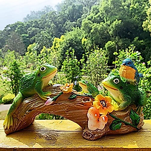 iRonrain Solar Garden Statues Frog, Outdoor Art Decor Figurine Waterproof Lights with Frogs Bird Mushroom & Flowers, Garden Sculpture Ornament for Spring Lawn Yard Thanksgiving Christmas (Frog)