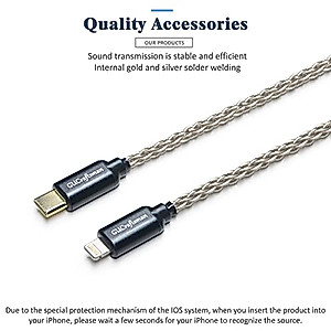 GUCraftsman OTG Cable iOS to Type C/USB C Headphone Amplifier Cable 6N Single Crystal Silver for FiiO BTR5 Q1 Q3 Q3s Qudelix 5K xDuoo Link2 XD-05PLUS E1DA 9038G3 9038S 9038D for iPhone iPad iPod Touch