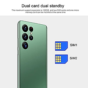 PUSOKEI S22 Ultra Smartphone, Unlocked Android Cell Phone, with 6.4in HD Screen, 4G Mobile Phone, Dual Sim, 6800mAh, Fingerprint Lock, Face ID, BT, FM, WiFi(Green)