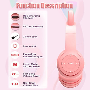 Wireless Cat Ear Headphone, Kids Headphones with Mic&LED Light Up Cat, 85dB Safe Volume Limited, Foldable Kitty Headpones for Online Learning, School, Travel, Tablet, Smartphone - Support 3.5mm Audio