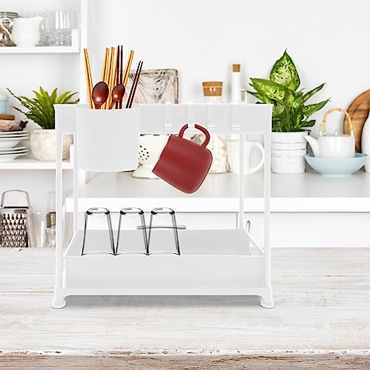 Kichvoe 1 Set cabinet drawer cabinet storage shelf telescopic sink shelf under sink organizer telescopic sink storage rack under sink storage bins cupboard storage box white pp