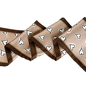 Allegra K Silky Skinny Scarves Ribbon Heart Print Long Hairband Handbag Wrap Brown 1 Pcs