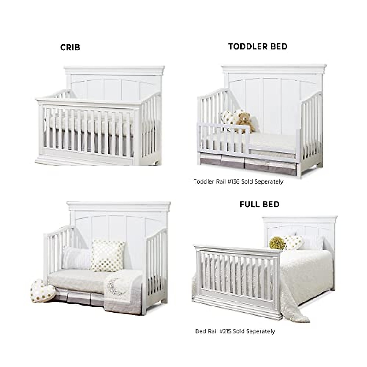 Sorelle Furniture Modesto Crib, Classic 4-In-1 Convertible Crib, White Crib Made of Wood, Non-Toxic Finish, Wooden Baby Bed, Toddler Bed, Child’s Daybed and Full-Size Bed, Nursery Furniture-White