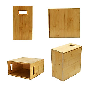 Owlgift Rectangular 100% Eco-Friendly Natural Bamboo Waste Basket, 1.55 Gallon Garbage Can Recycling Bin Container for Bedroom, Bathroom, Kitchen, Office, Dorm - 5.3” L x 10” W x 9.1” H