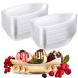 Rtteri Banana Split Boat Plate 12oz Disposable Ice Cream Sundae Bowls Banana Split Bowls Clear PET Plastic Splits Bowl Tray for Kid Party Dish Dessert Birthday Carnivals Gelato Home (200 Pcs)