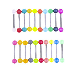 Memsion 20pcs 14G Tongue Rings 316L Surgical Stainless Steel Hypoallergenic Tongue Ring Acrylic Straight Barbell Tongue Piercing Pack Mix Color Nipple Piercing for Women Men