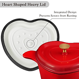 Flavehc Heart Shaped Dutch Oven 3 qt Cast Iron Dutch Oven Pot with Lid Enameled Cast Iron Dutch Oven for Bread Baking, Red