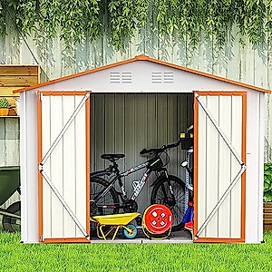 10 x 8 Ft Storage Shed,Outdoor Storage Shed Metal Shed with Floor Frame,Outdoor Shed for Yard Patio Lawn,Perfect to Store Pool Furniture,Bike,Garbage Can