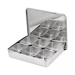 Xarra - Japanese Mini Container, Stainless Steel Yakumi Mise En Place Box, Multi Compartment Set For Food, Herbs, Seasoning and Spices (6 Compartment)