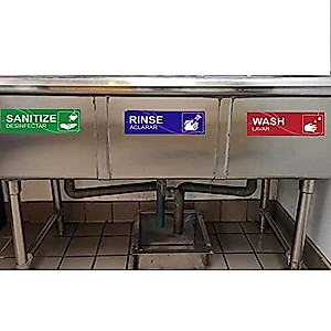 4 Pack Wash Rinse Sanitize Sink Labels, Waterproof Sticker Signs Perfect for 3 Compartment Sink - Restaurants, Commercial Kitchens, Food Trucks, Dishwashing or Wash Station