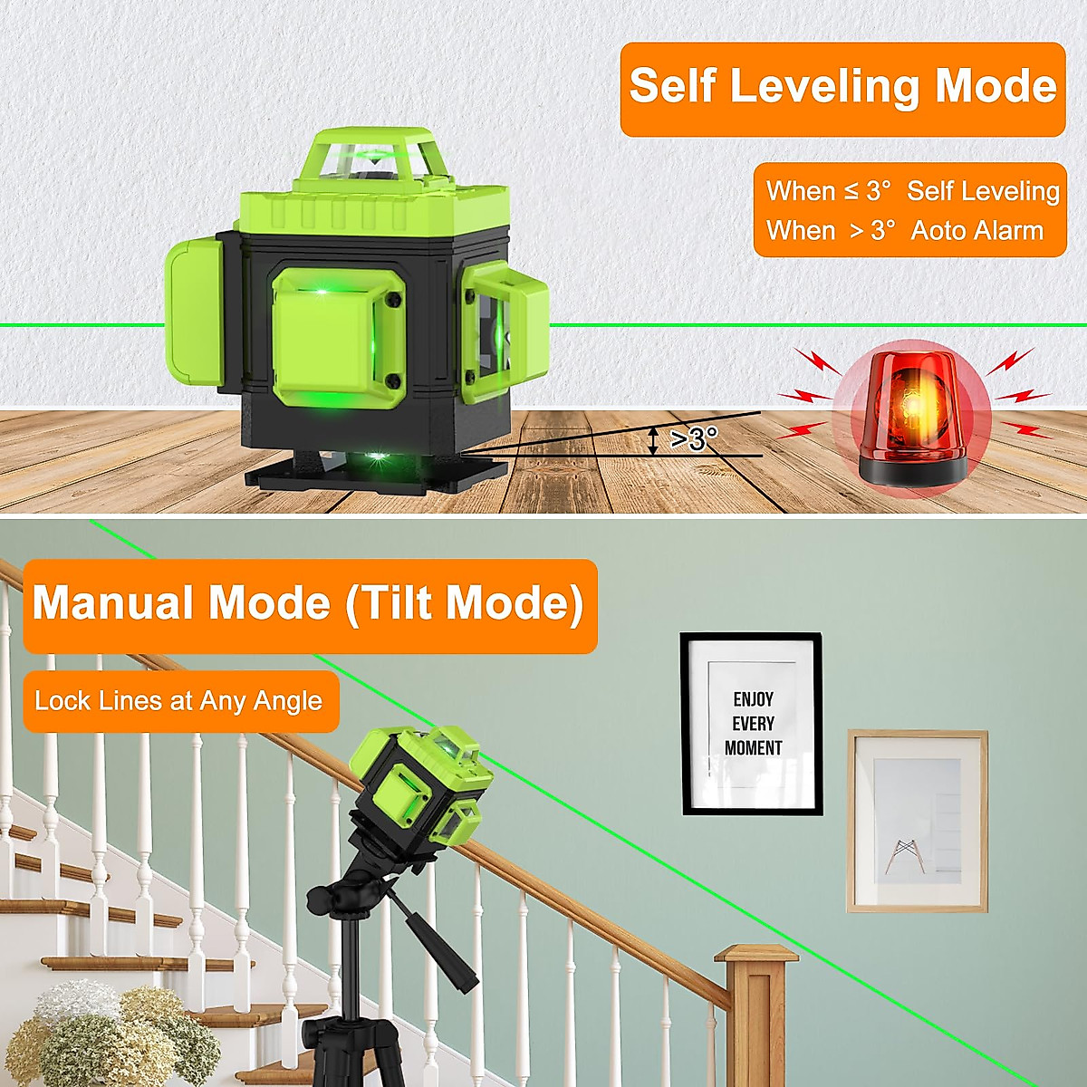 IMAYCC Laser Level, 4x360° Self Leveling Laser Level, 4D Cross Line Laser with Remote Control, Anti-fall Box, Multiple Stands, Rechargeable Batteries for Construction and Decoration