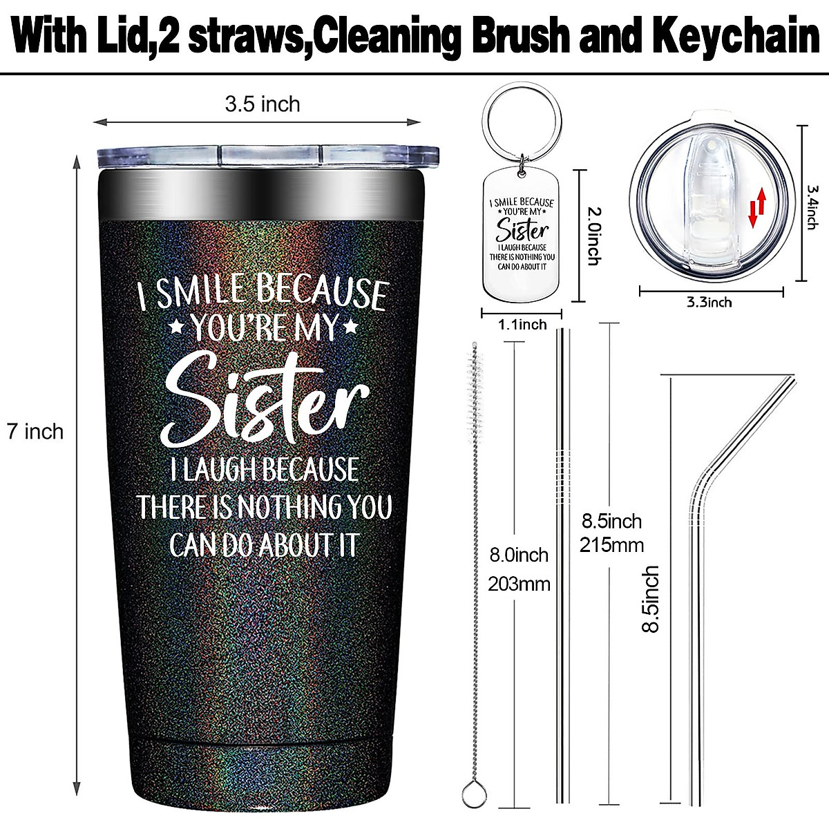 Grifarny Sister Gifts from Sister - Sister Birthday Gifts - Sister Christmas Gifts - Mothers Day Gift for Sister - I Smile Because Your are My Sister Tumbler Cup 20oz