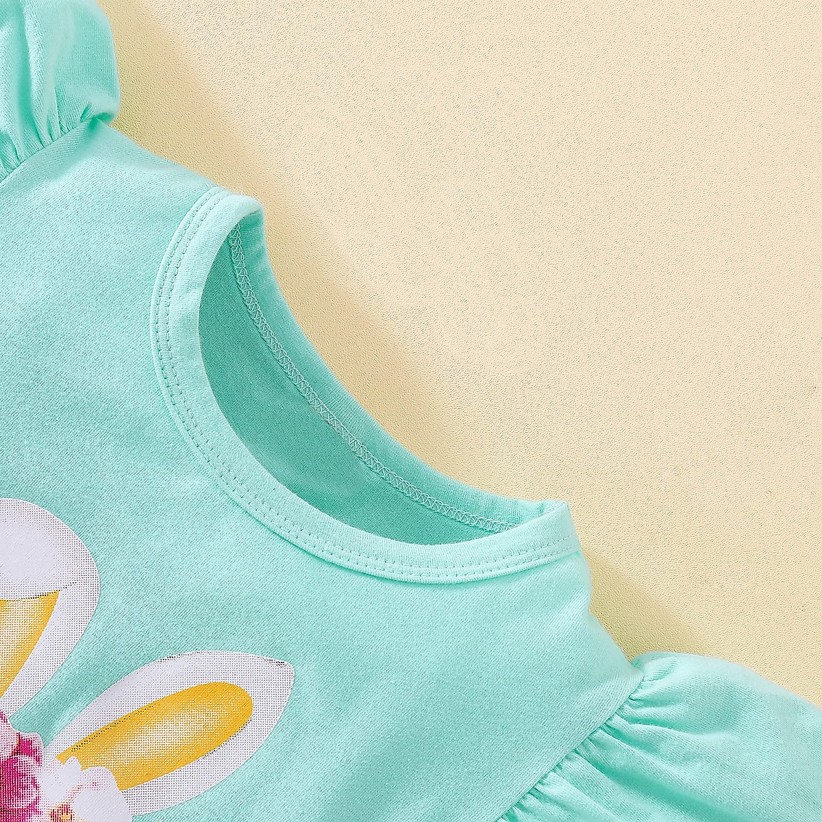 Wytyjxccyy Toddler Baby Girls Easter Outfits Bunny Fly Sleeve Shirts Blouse Top Bell Bottoms Pants Headband Summer Clothes Set (Green Print Rabbit,2-3T)