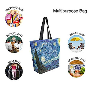 ZZKKO Van Gogh Canvas Tote Grocery Bag Shoulder Casual Book Bag Large for Women Teachers, Starry Night Cotton Bag Shopping Purse Handbag Reusable Multipurpose Use
