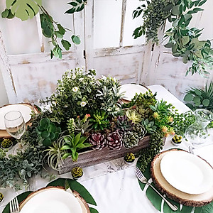 1 Pcs Wood Planter Box Rectangle Whitewashed Wooden Rectangular Planter Decorative Rustic Wooden Box with Inner Plastic Box - 17.3" L x 7.8" W x 3" H Floral Natural Centerpieces Rustic Wedding Decor