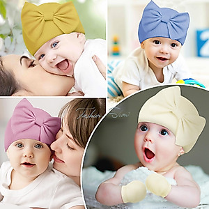Century Star Newborn Girls Hats Baby Hat and Mitten Set Big Bow Knit Infant Headbands Winter Baby Hat for Girls E White & Pink & Purple & Deep Pink 0-3 Months