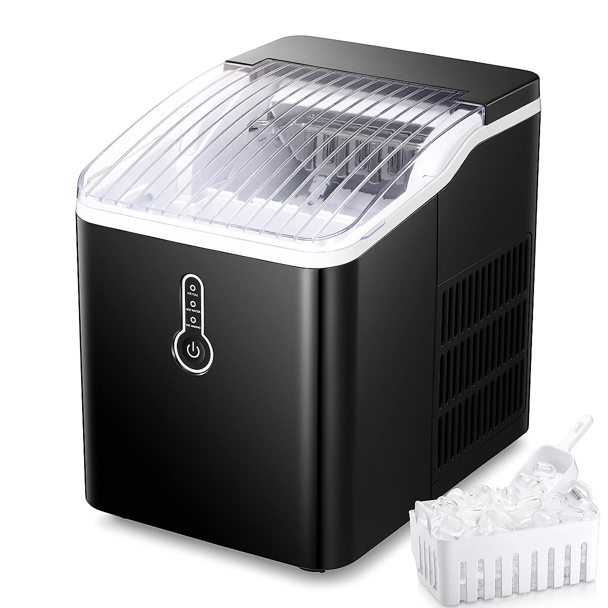 Kismile Ice Maker, Compact Ice Machine, 9 Bullet Ice Cubes Ready in 8 Mins, 26lbs in 24Hrs, Countertop Ice Maker with Ice Scoop & Basket for Home Bar, Office, Kitchen