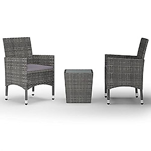 QZZCED 3 Piece Bistro Set,Outdoor Bar Table,Patio Bar Set,Modern Outdoor Furniture,Dining Bench with Back,Bistro Set,for Patio Deck Garden,Backyard & Lawn,Poly Rattan and Tempered Glass Gray