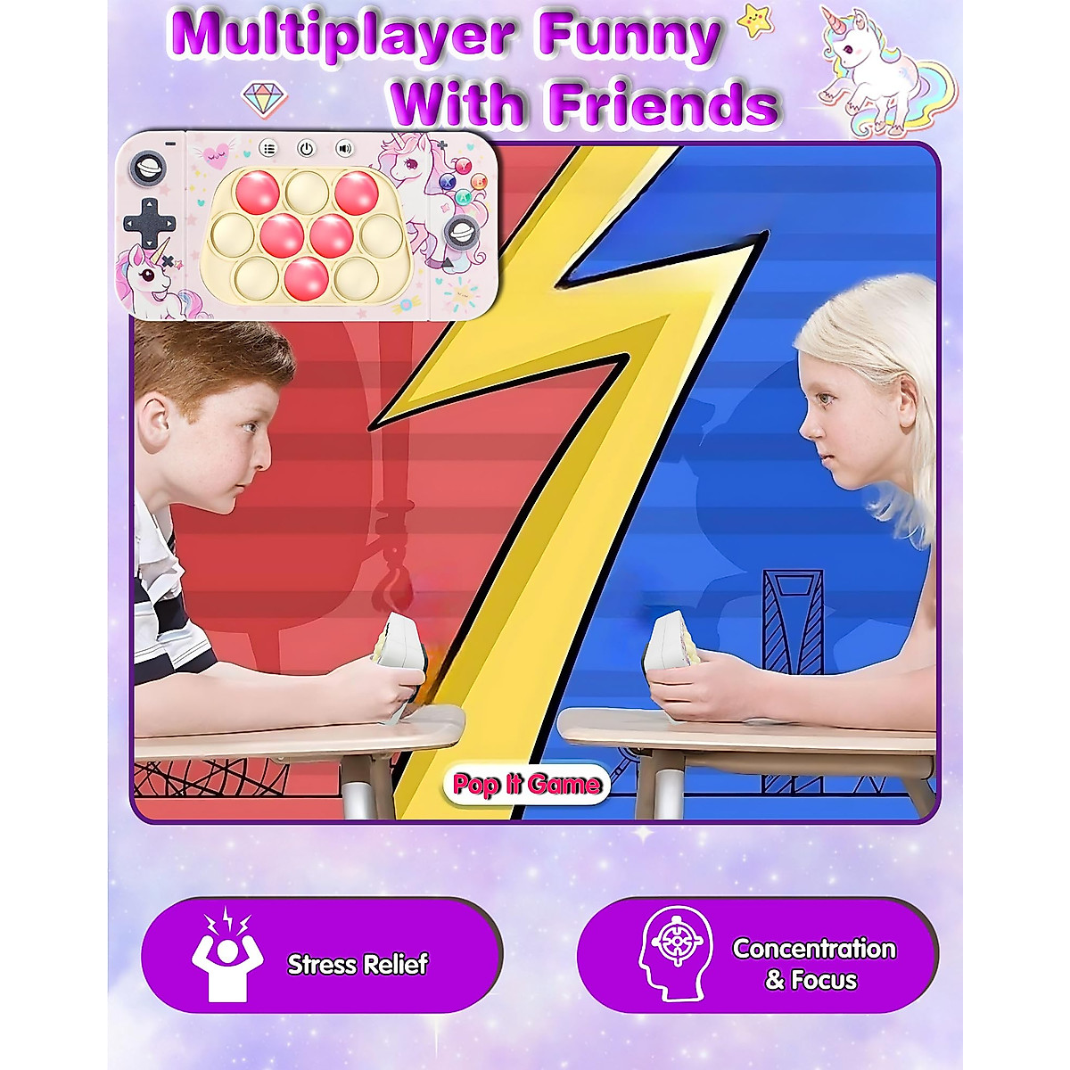 Fast Push Game Fidget Toys for Kids Adults, Quick Push Game, Handheld Sensory Fidget Popper Game Console Toys for Kids 6-12, Birthday Gifts for Boys, Girls, Teen（Unicorn）
