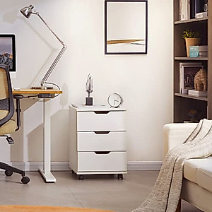 Farini Mobile File Cabinet for Home Office, 3 Drawer Chest Wood, Drawers Unit for Under Desk, Storage Drawers Cabinet White