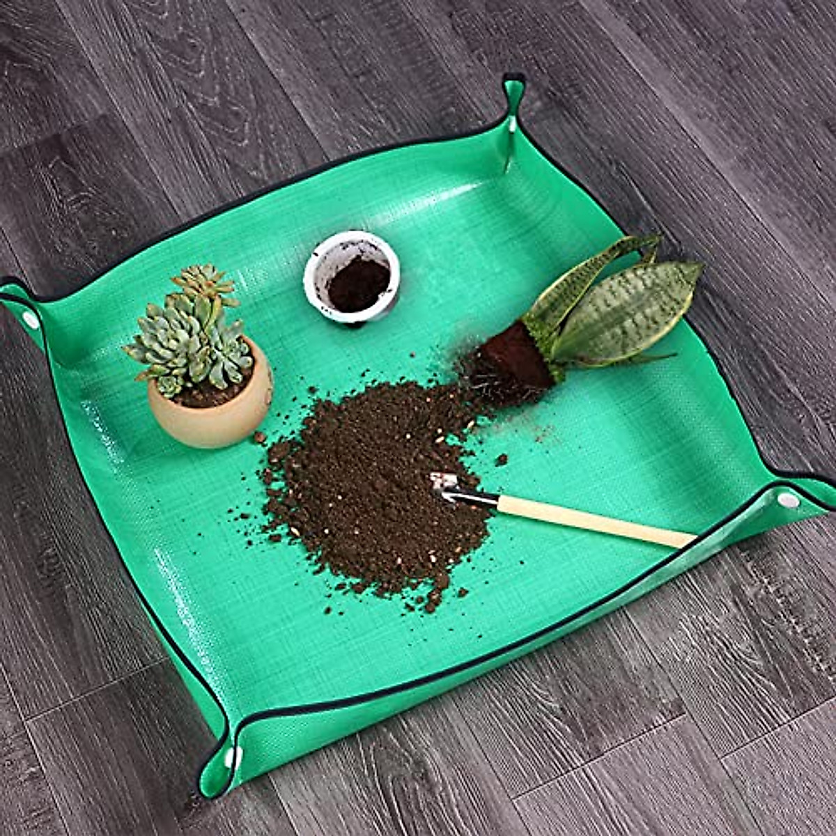 SisBroo Waterproof Plant Repotting Mat Indoor Gardening Mat, Foldable Indoor Plants Succulent Potting Mat Indoor Plant Mat Portable Garden Mat-26.8" x 26.8"(Green)