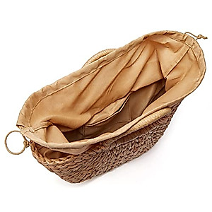 Womens Large Straw Bags Beach Tote Bag Hobo Summer Handwoven Bags Purse With Pom Poms (C-Khaki)